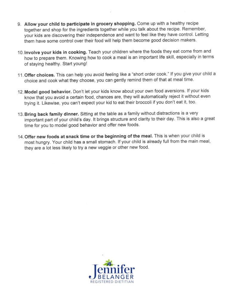 Picky Eating Handouts - Jen Belanger Nutrition